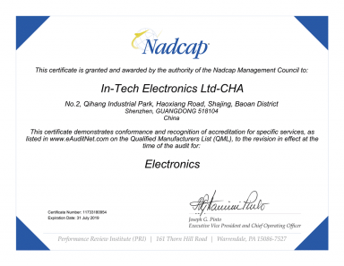 Nadcap CHA Certificate - In-Tech Electronics Limited