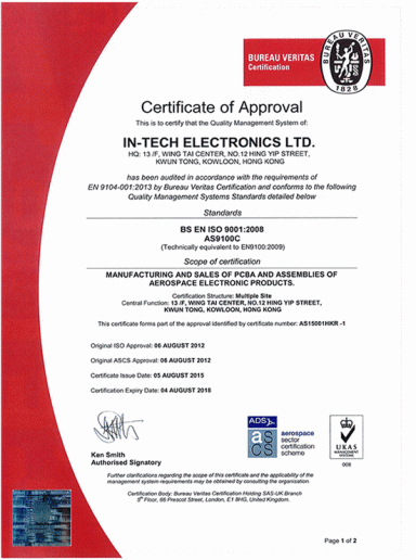 AS9100C - In-Tech Electronics Limited